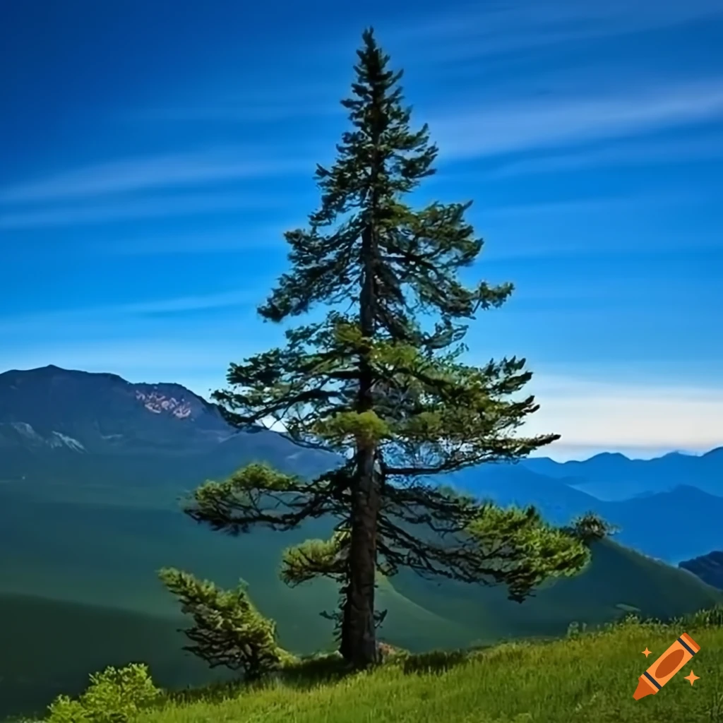 Lonely spruce tree on a high mountain plateau on Craiyon