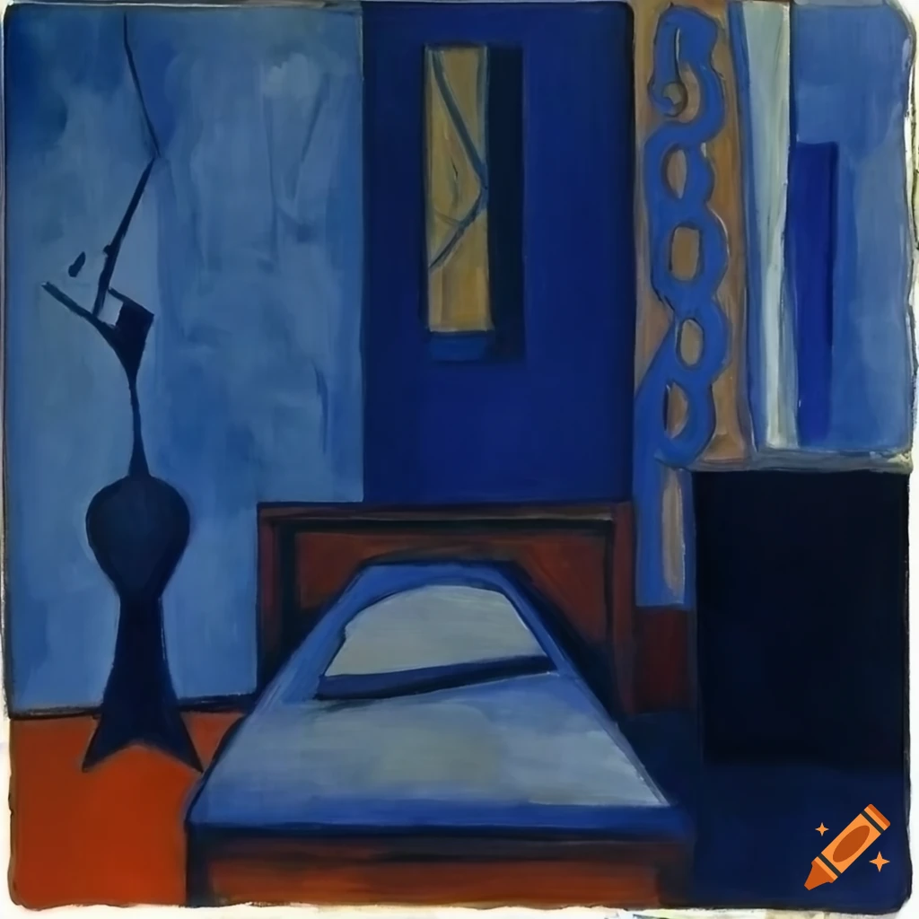 Cubist style dark bedroom with indigo colors inspired by pablo picasso ...