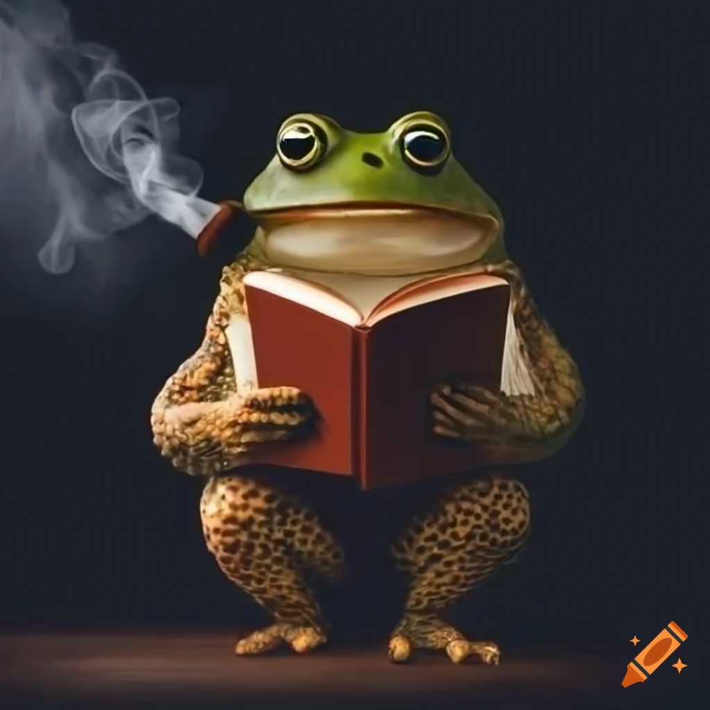 Toad reading a book and smoking a pipe on Craiyon