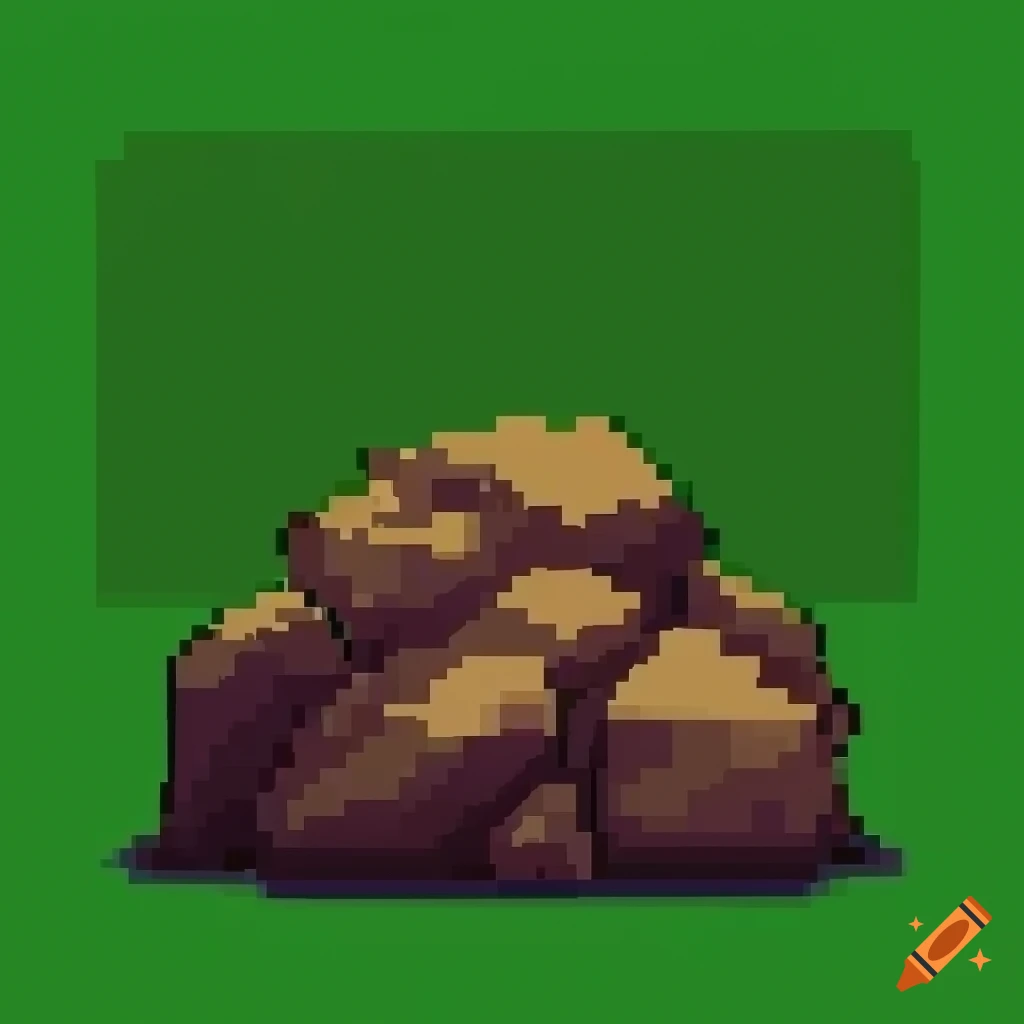 Detailed side view of moss-covered boulder in pixel art on Craiyon