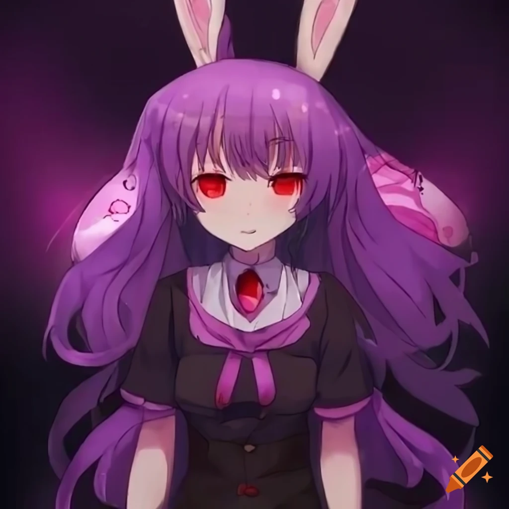 Purple rabbit with red eyes in an anime style on Craiyon
