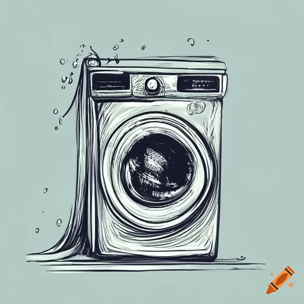 Artistic pencil drawing of a washing machine on Craiyon