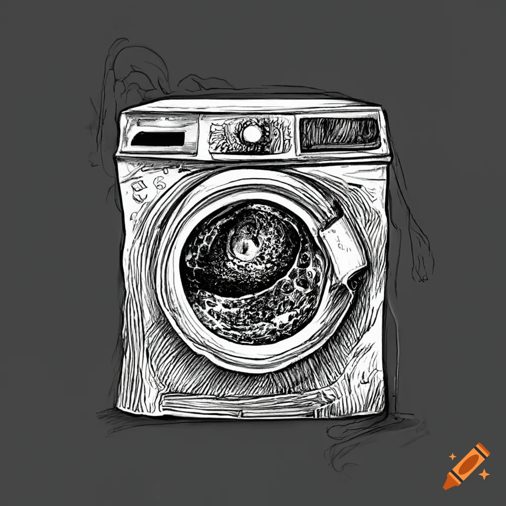 Artistic pencil drawing of a washing machine on Craiyon