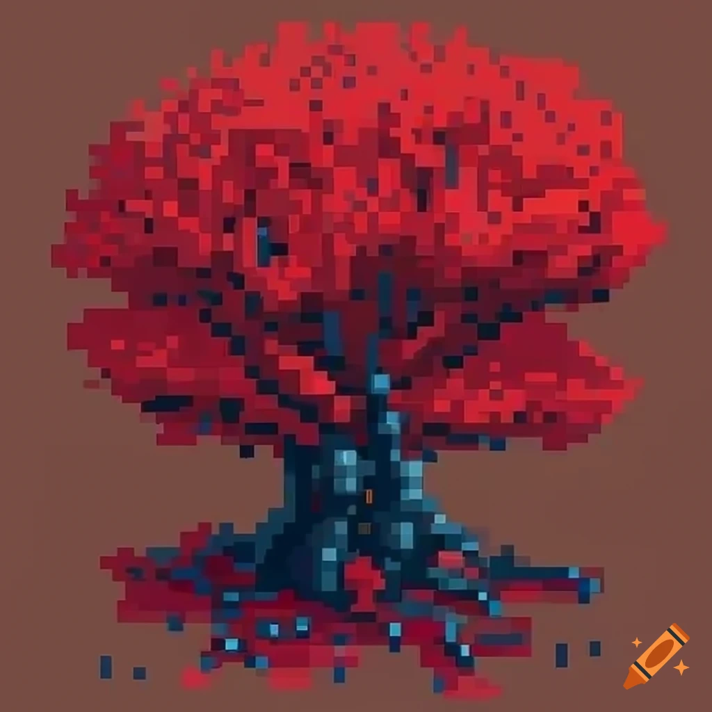 Detailed red fantasy shrub in pixel art style on Craiyon