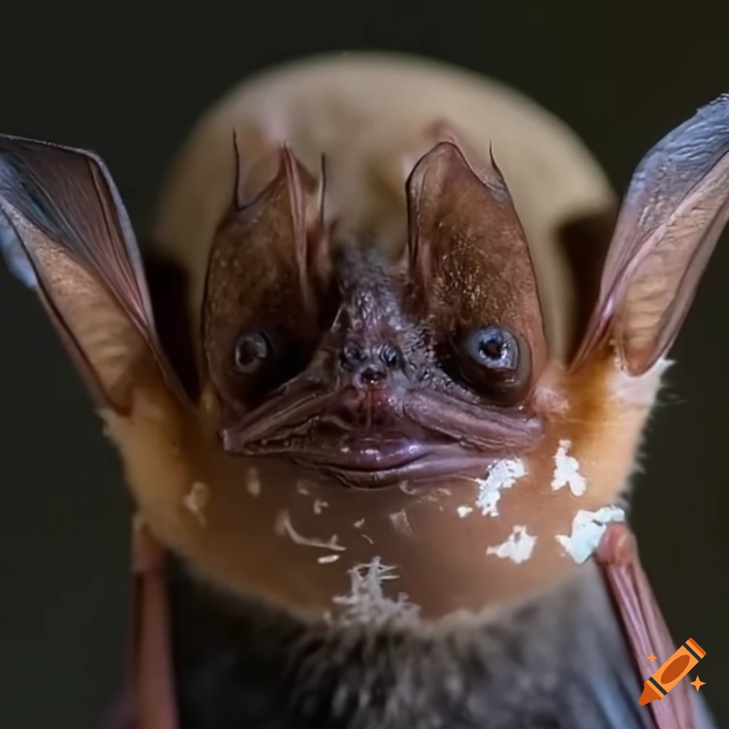Headshot of a black bat with vitiligo on Craiyon