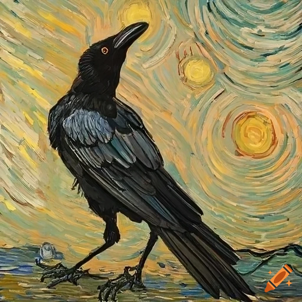 Crow on a white background, painted by van gogh on Craiyon