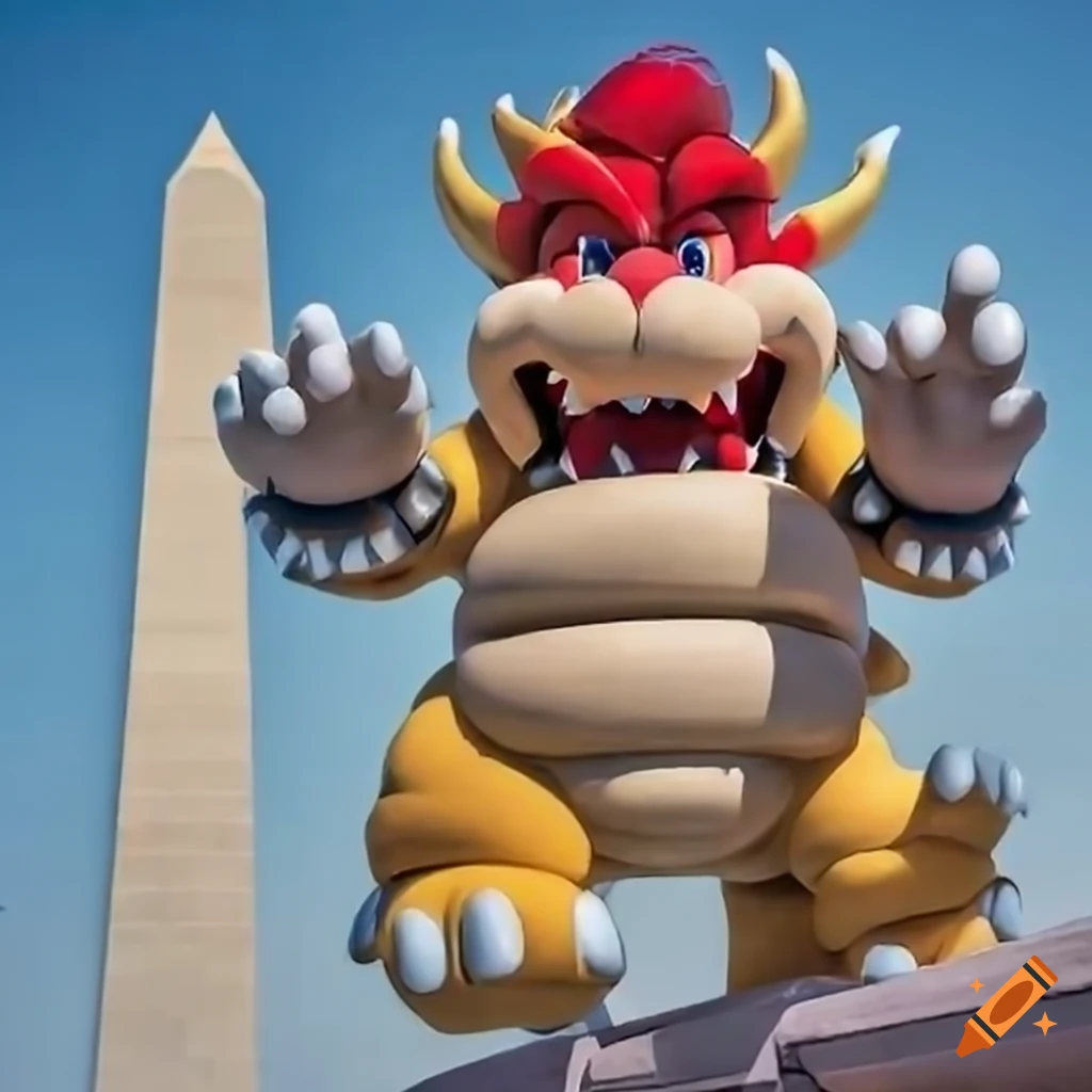 Bowser in front of the washington monument on Craiyon