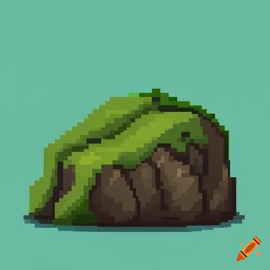 Detailed side view of moss-covered boulder in pixel art style on Craiyon