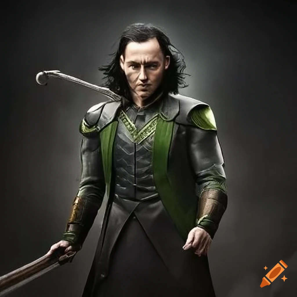 Loki calling for battle with a raised sword on Craiyon