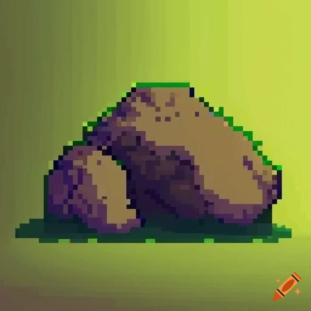 Detailed side view of moss-covered boulder in pixel art on Craiyon