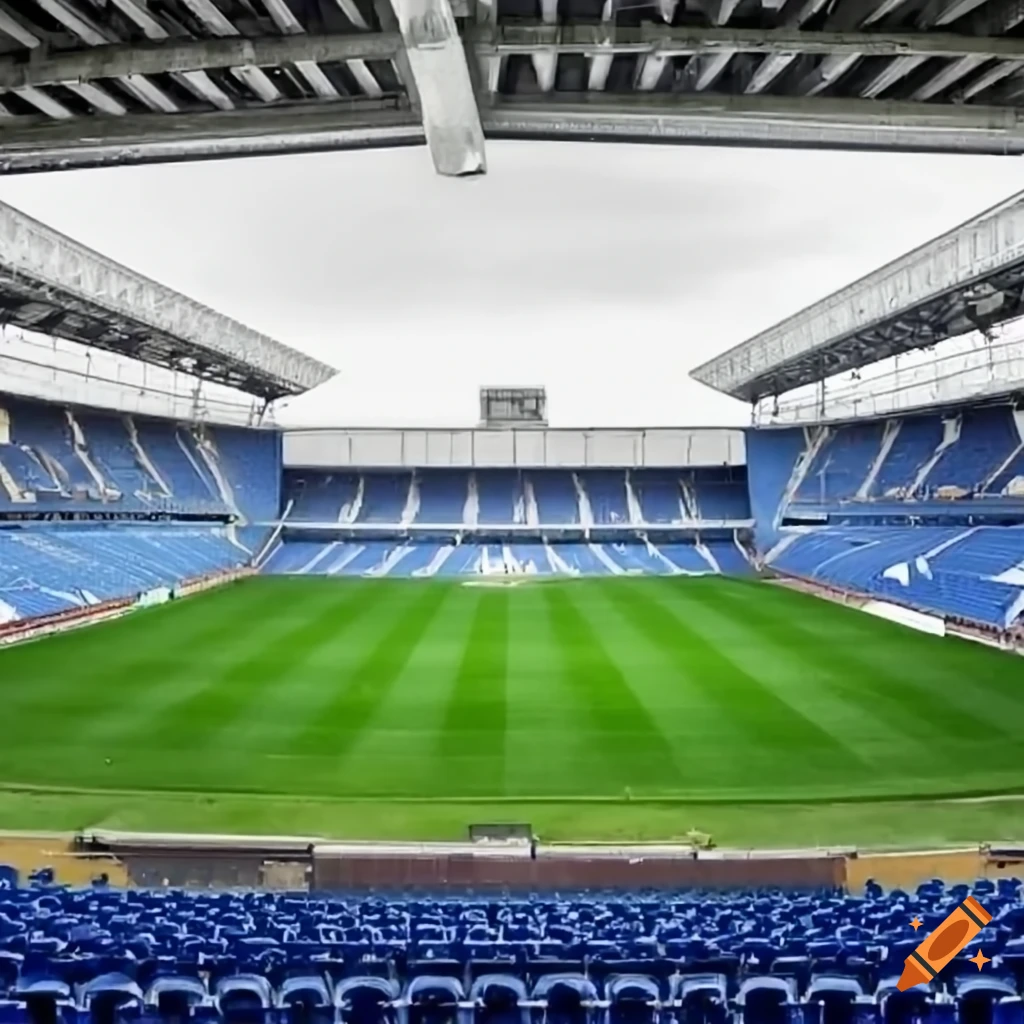 Unity park football stadium with blue and white seats on Craiyon