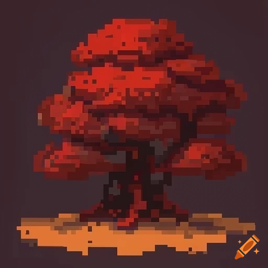 Detailed red pixel art fantasy shrubbery on Craiyon