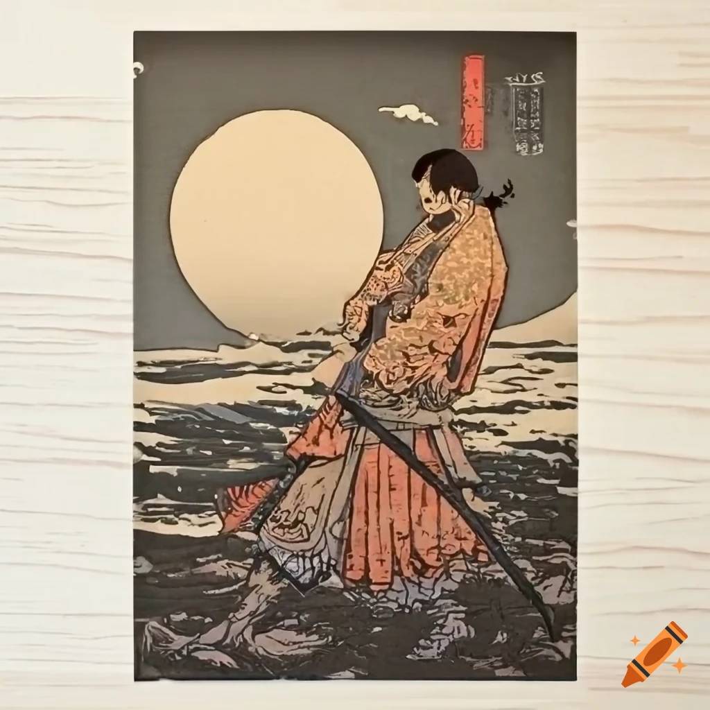 Sekiro ukiyo-e woodblock print stencil on Craiyon