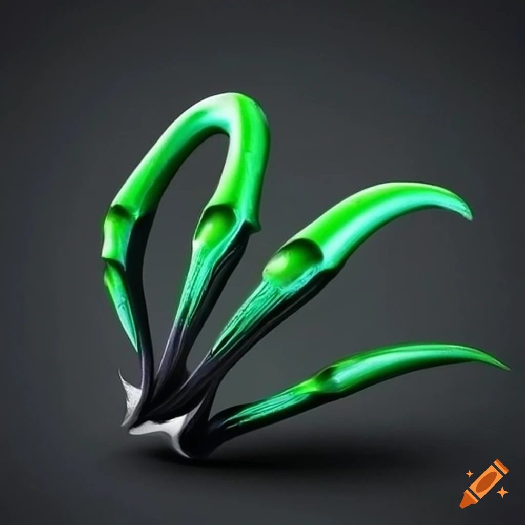 Sharp, thin, and curved green claws with black highlights on Craiyon