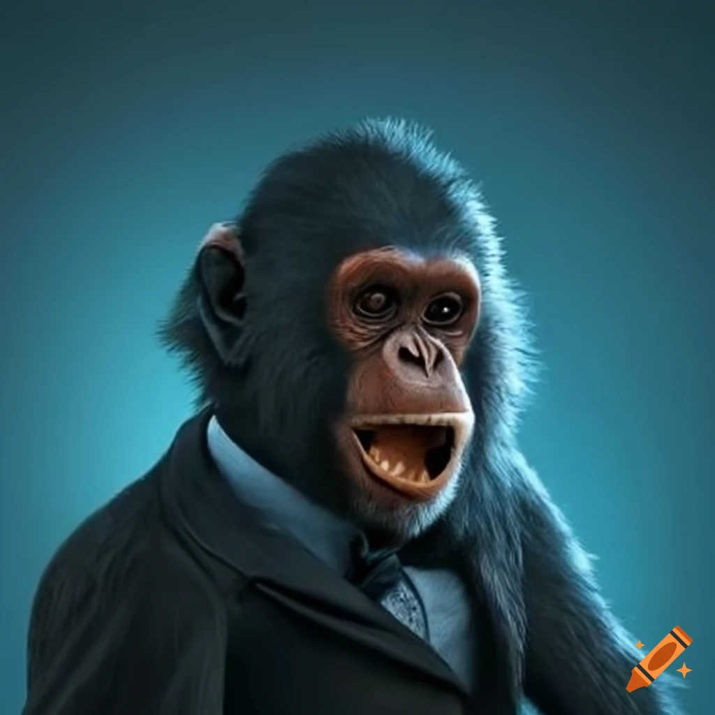 Chimp wearing a suit on Craiyon