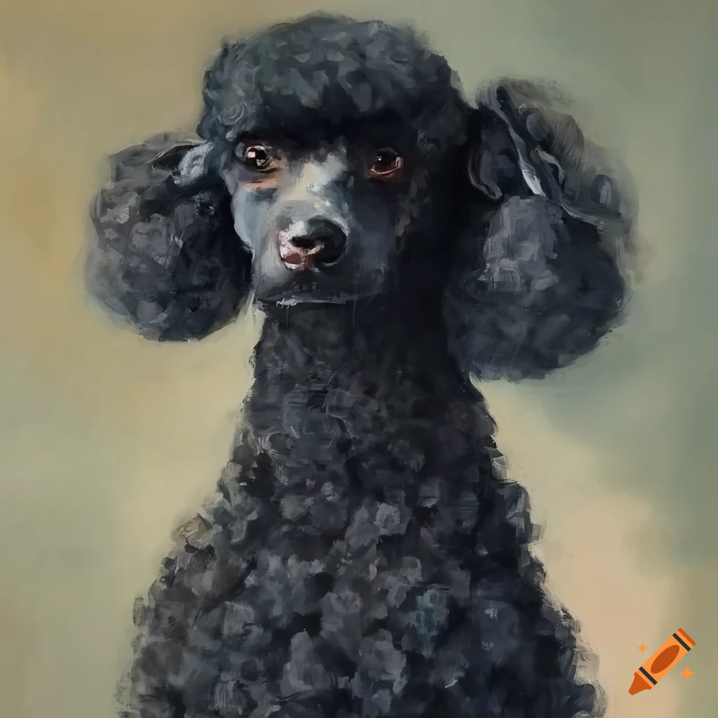 Black poodle dog under palm tree inspired by edward degas on Craiyon