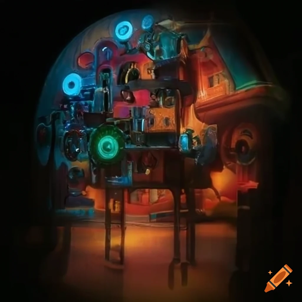 Surrealist puzzle machine system with glass, copper, plastic on Craiyon