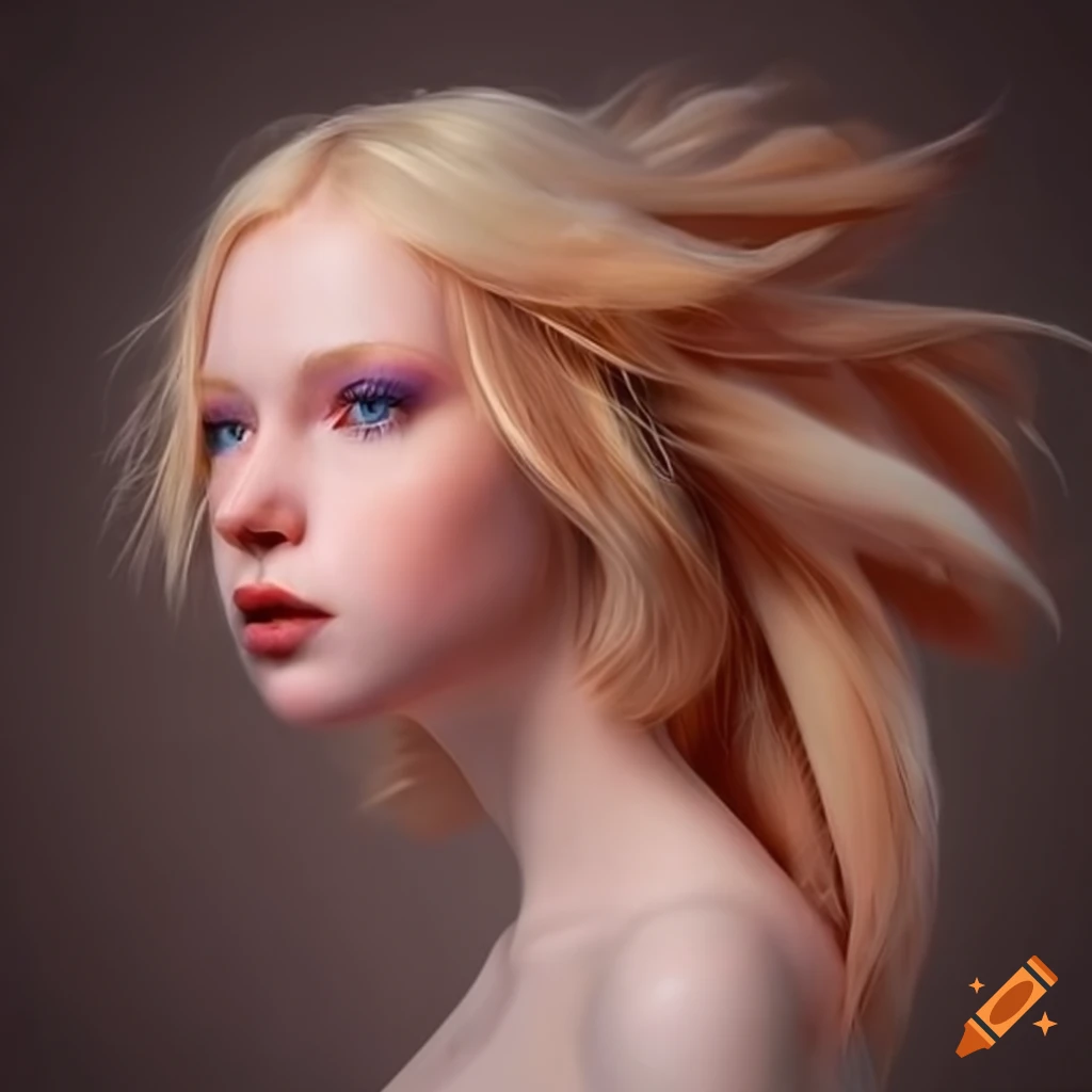 Strawberry blonde high fae woman with white wings on Craiyon