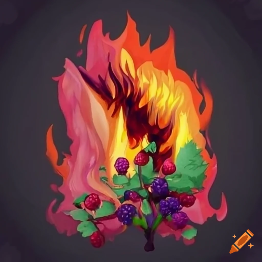 Blackberry bush burning with fire but not consumed on Craiyon