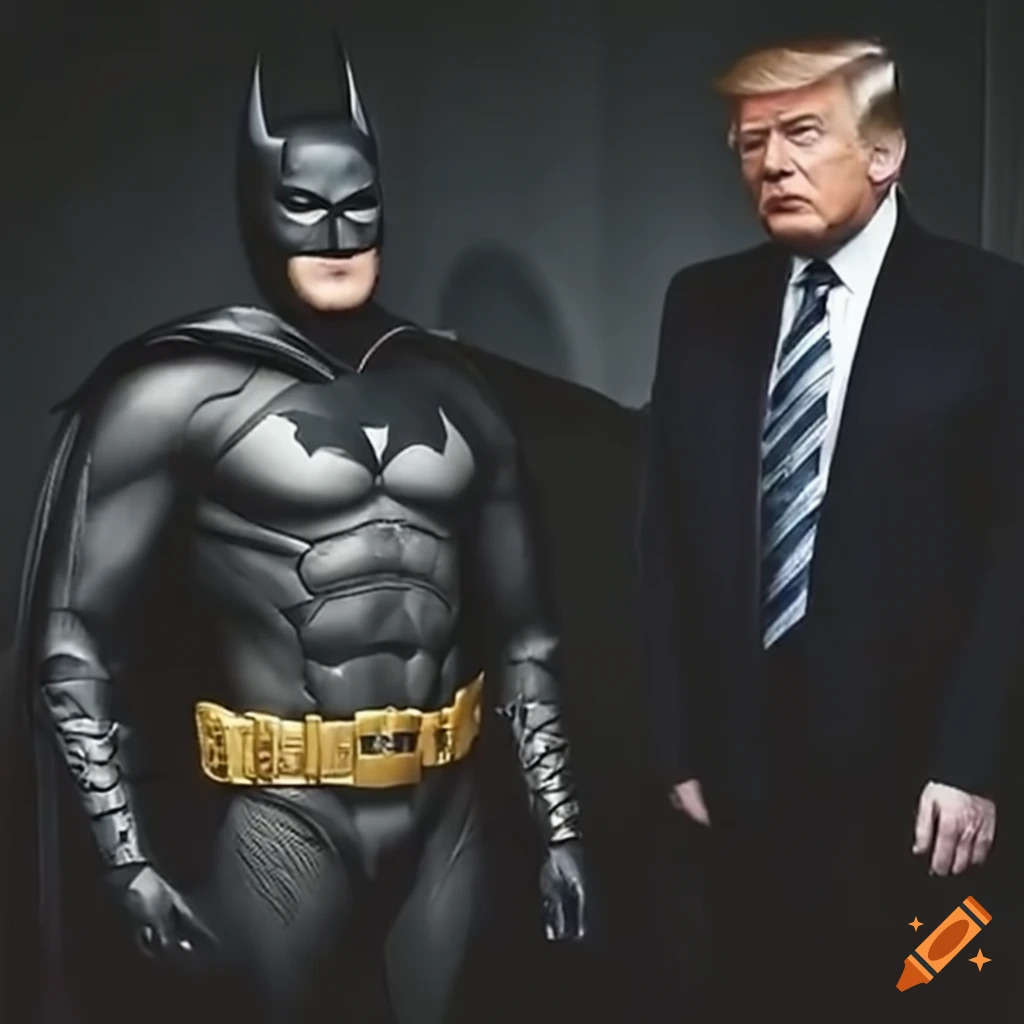 Satirical conversation between donald trump and batman on Craiyon