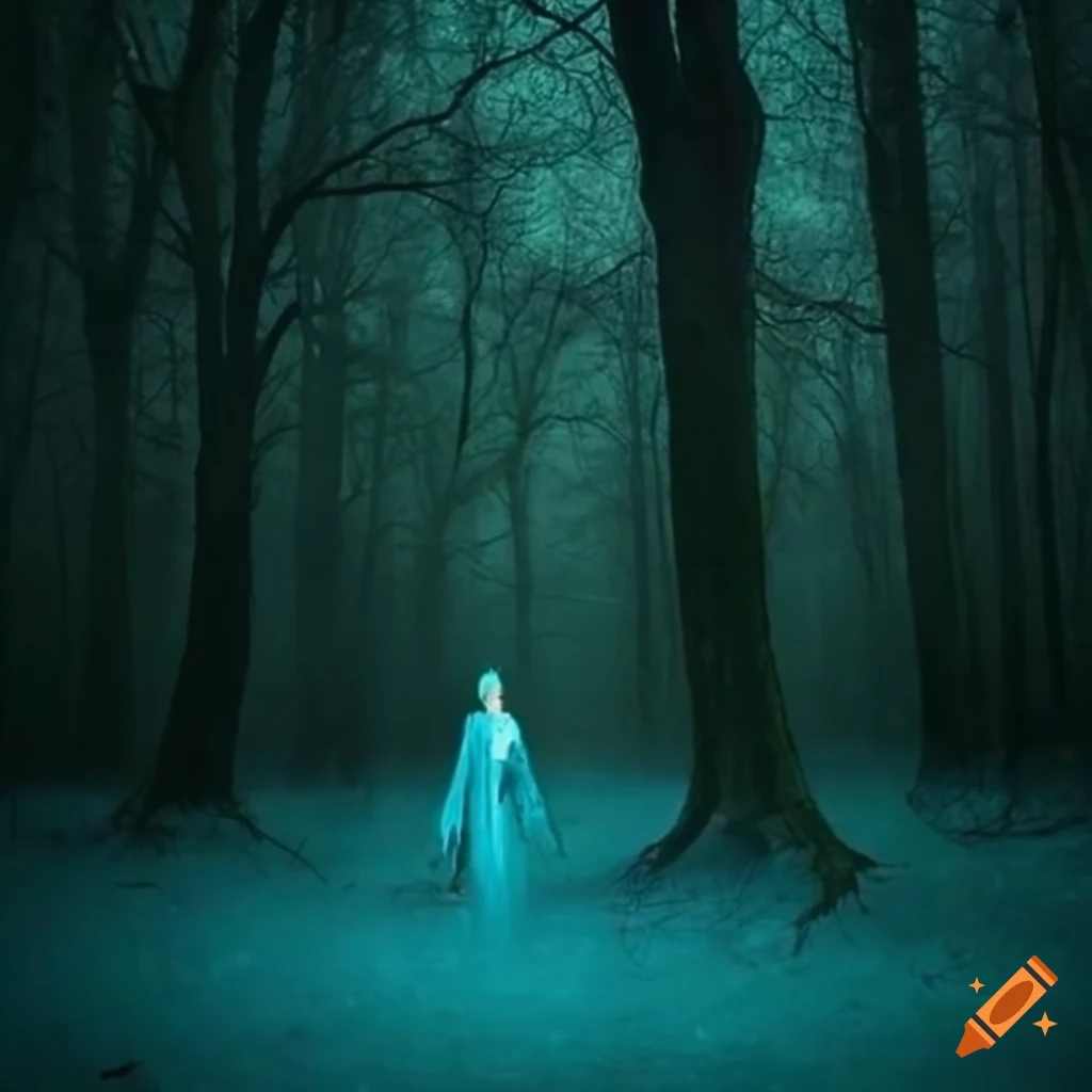 Eerie forest with a cosmic horror entity in the night on Craiyon