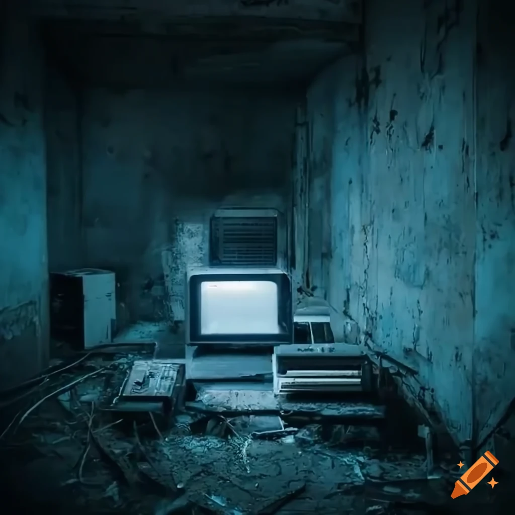 Old computer in abandoned basement on Craiyon