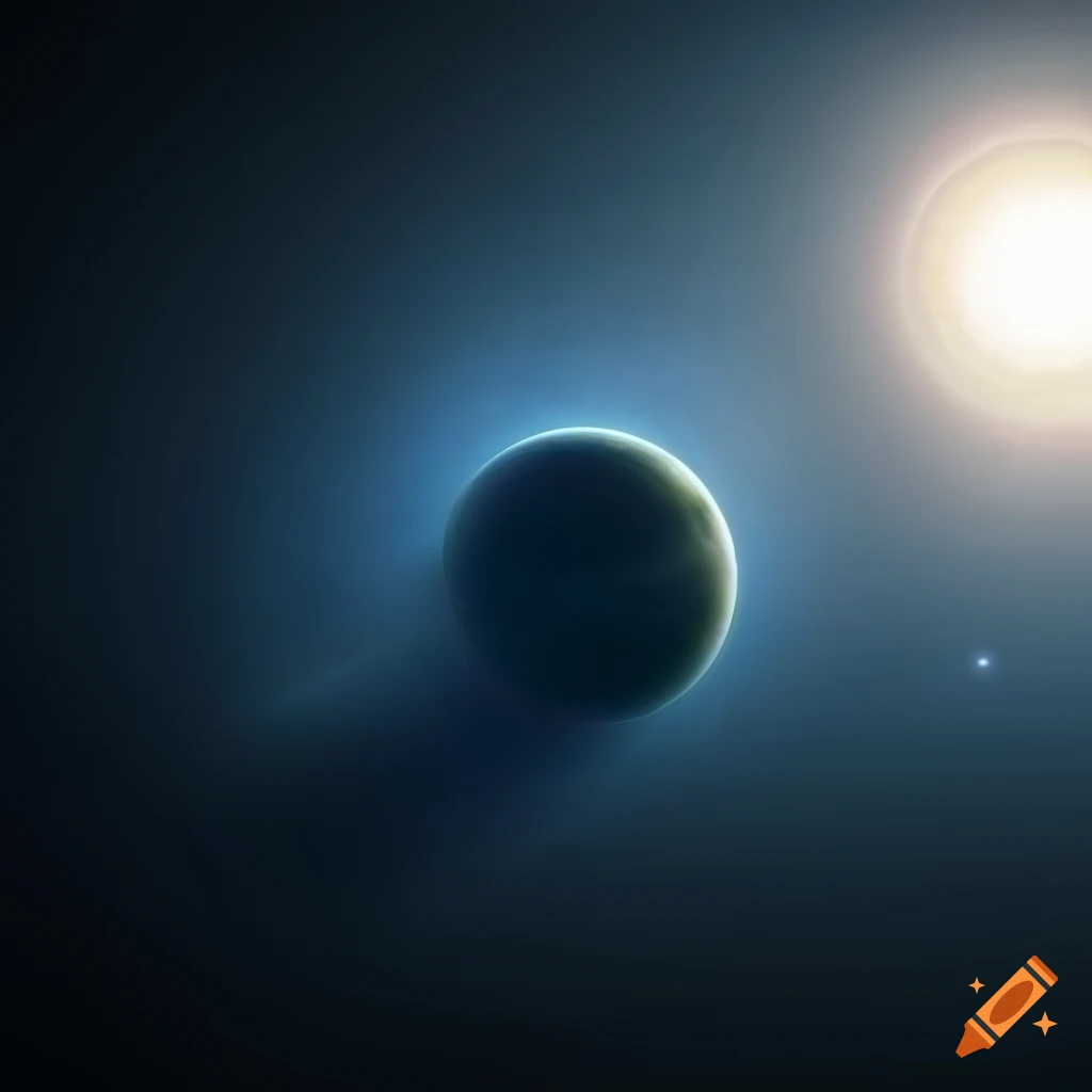 Planet with sun rays traveling through atmosphere in space with star ...