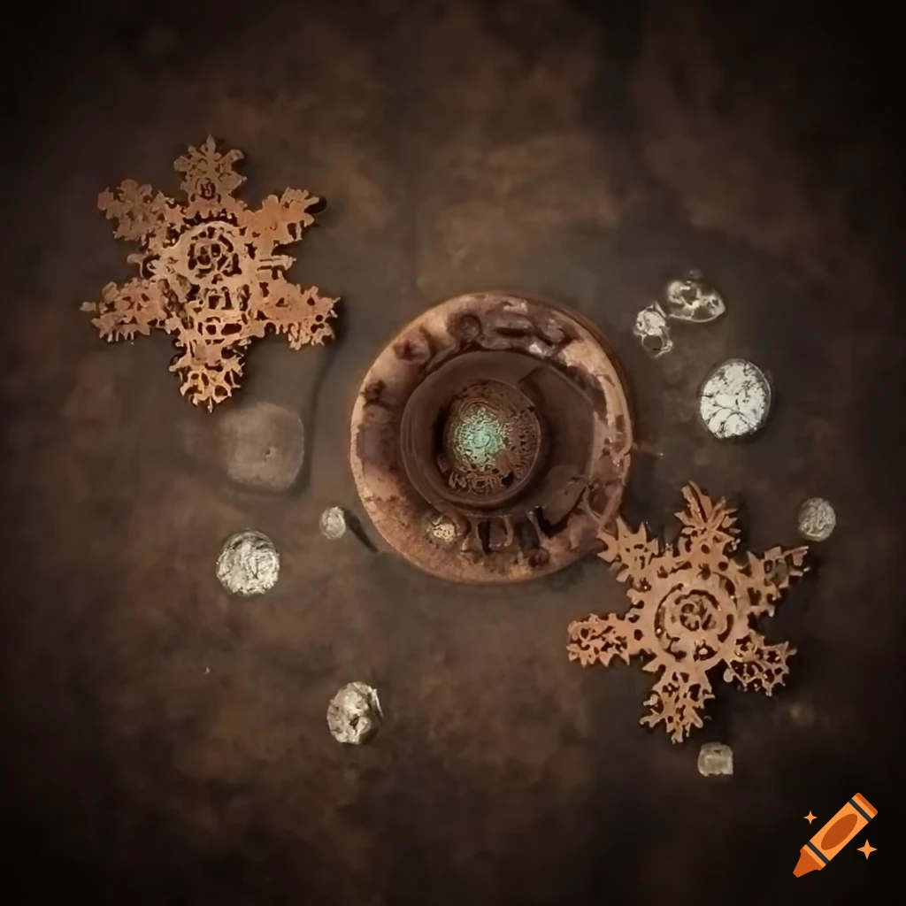 Rusty steampunk snowflakes with razor edges on Craiyon