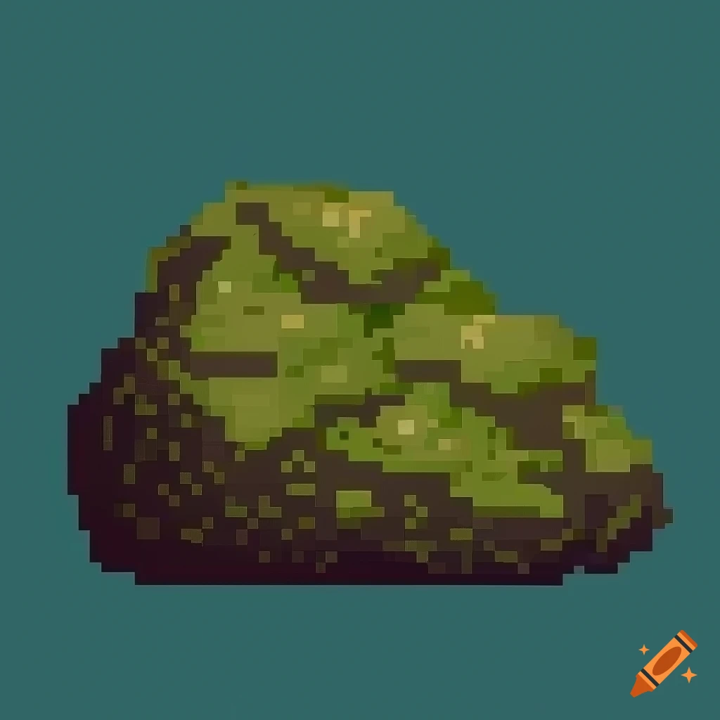 Detailed side view of moss-covered boulder in pixel art style on Craiyon