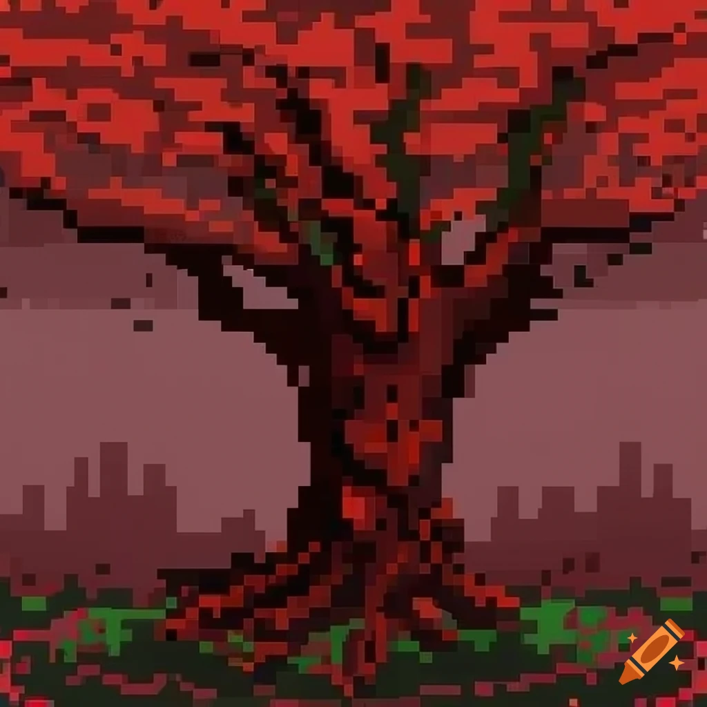Detailed red fantasy shrub in pixel art style on Craiyon