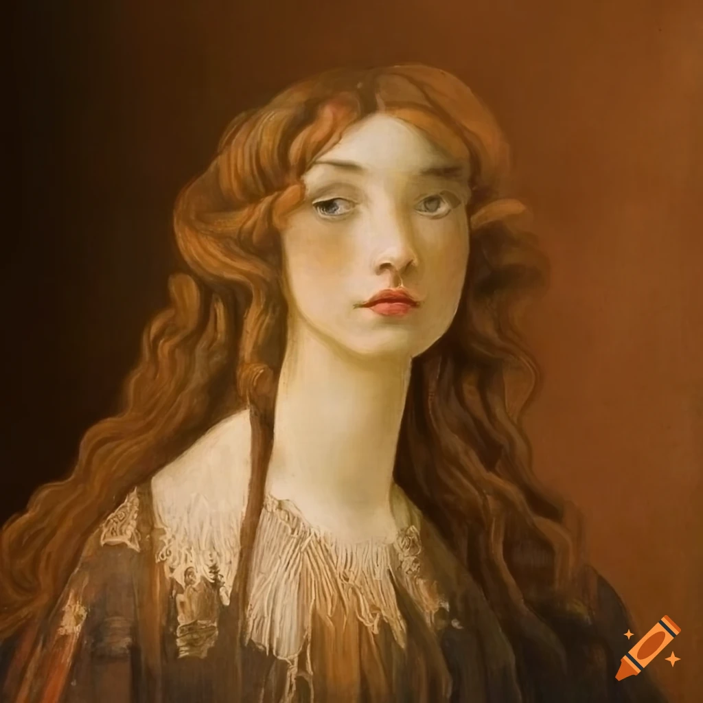 Group of pre-raphaelite young ladies with long hair in an art style ...