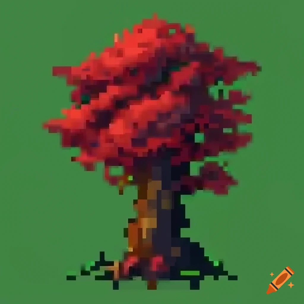 Detailed red fantasy shrub in pixel art style on Craiyon
