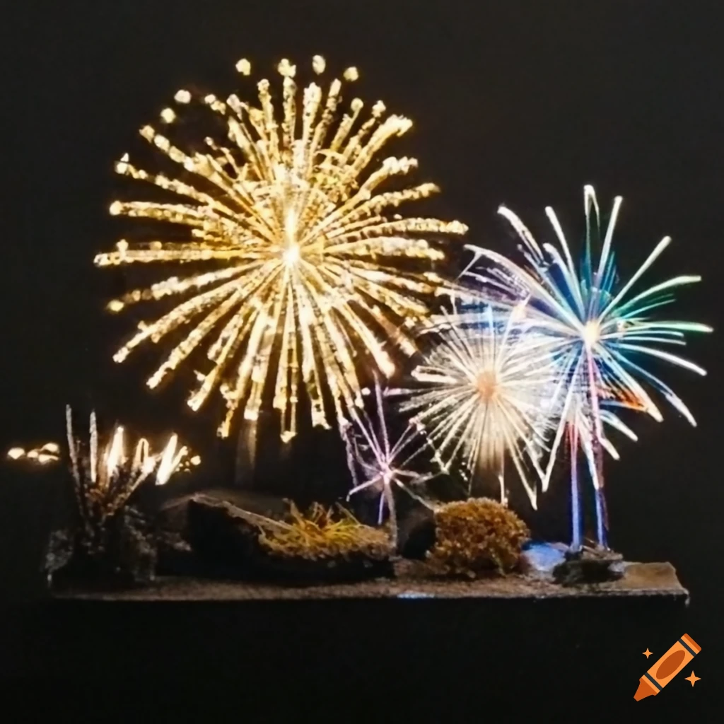 Colorful fireworks in a miniature diorama on Craiyon