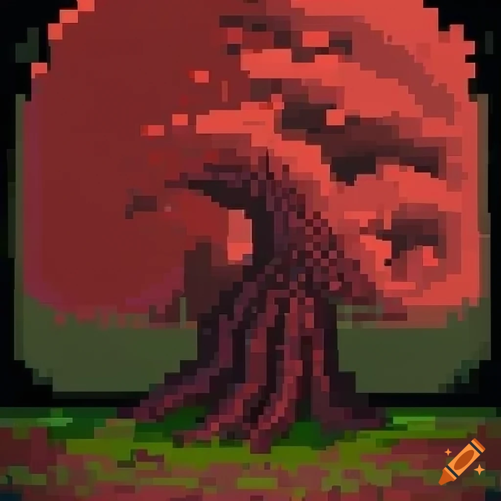 Detailed red fantasy shrub in pixel art style on Craiyon