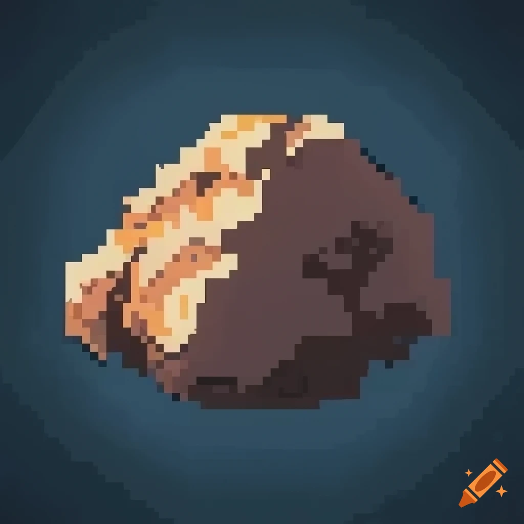 Detailed side view pixel art of a boulder on Craiyon
