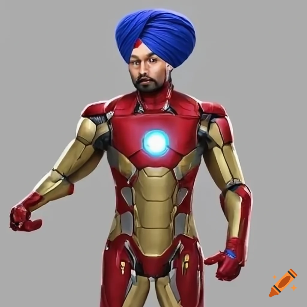 Person wearing a punjabi turban and ironman suit on Craiyon