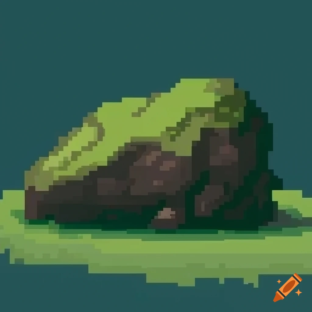 Detailed side view of moss-covered boulder in pixel art on Craiyon