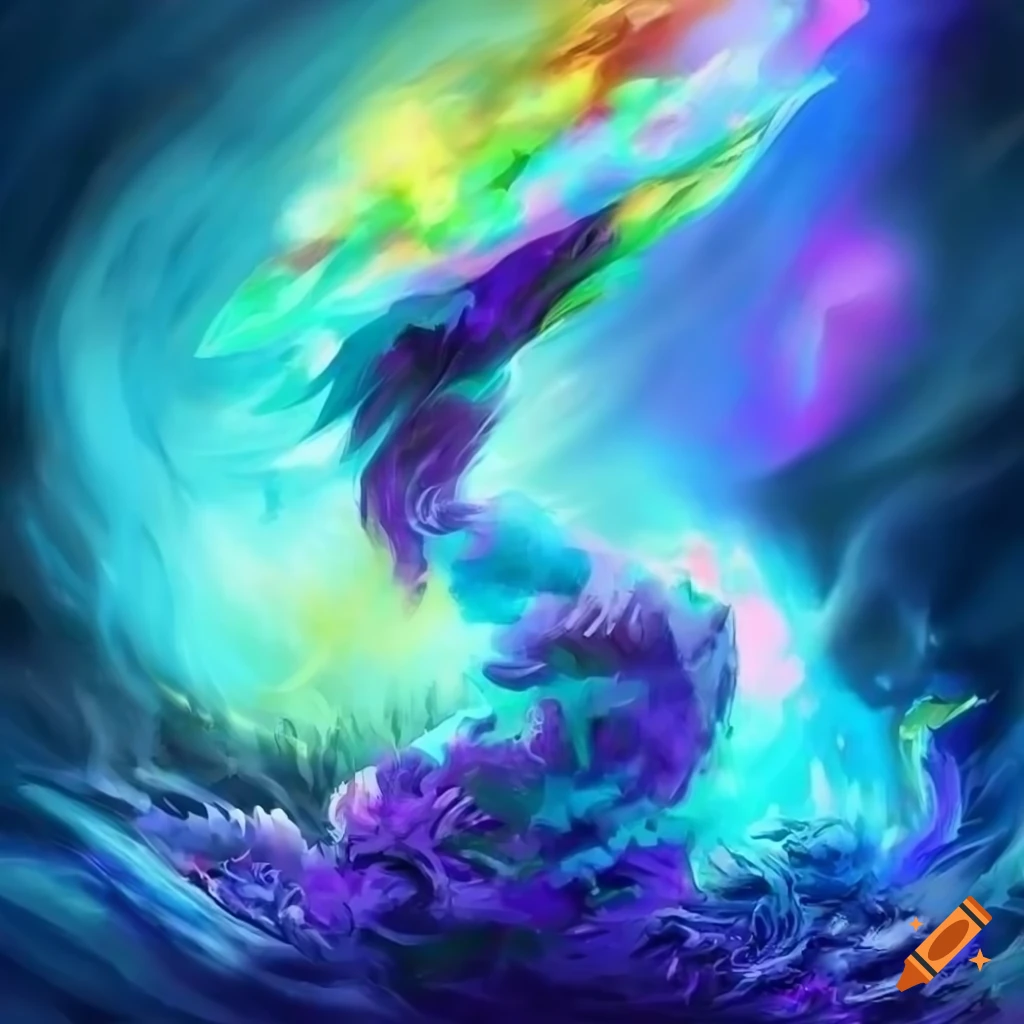 Colorful elemental storm in a fantasy art style on Craiyon