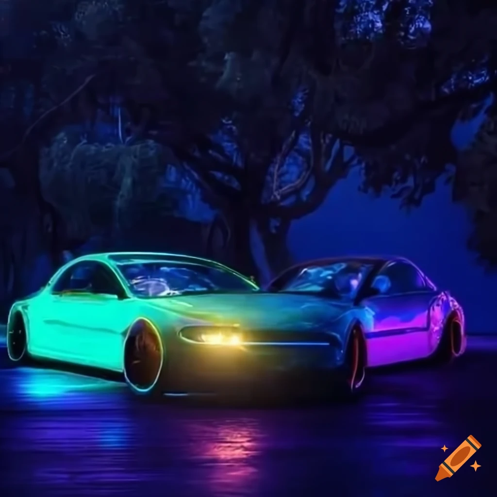 Cat-shaped tuned cars resting on a wall with an olive tree under ...