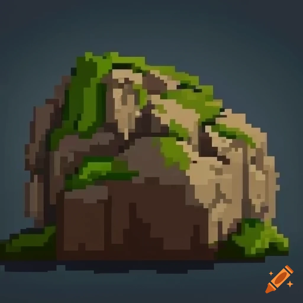 Detailed side view of moss-covered boulder in pixel art style on Craiyon