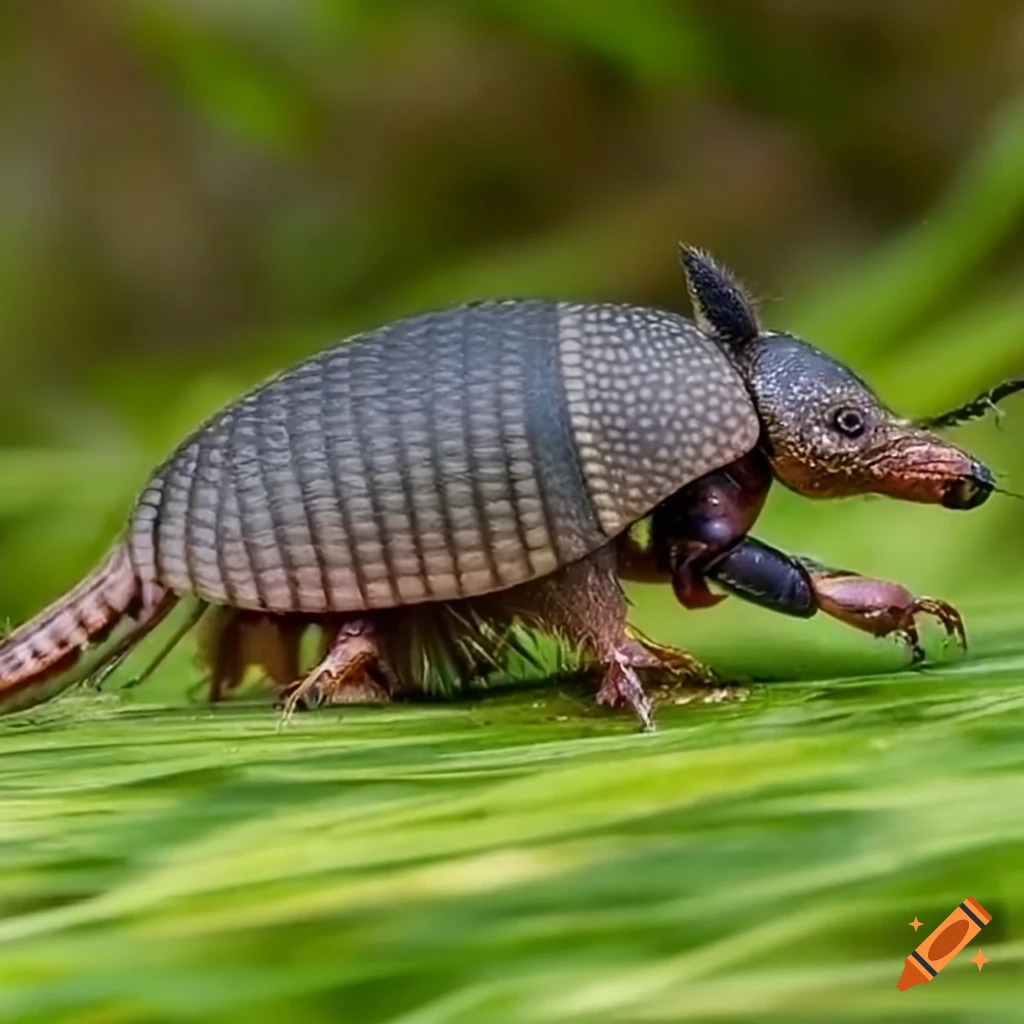Beetle-armadillo hybrid in full body view on Craiyon