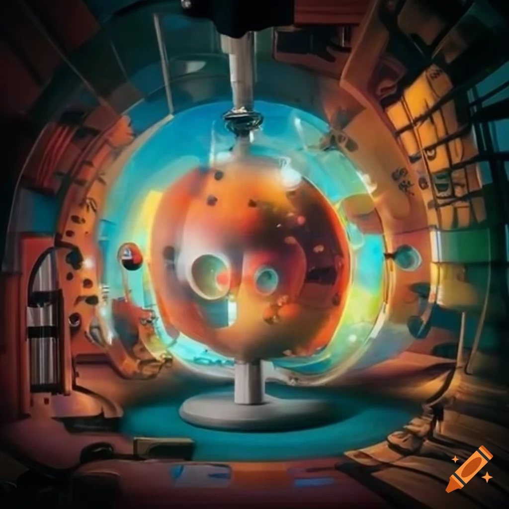 Surrealist puzzle machine system with glass, copper, and plastic on Craiyon