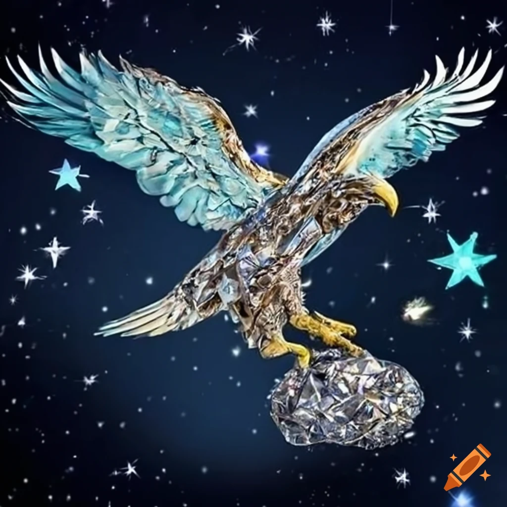 Mythical eagle made of diamond surrounded by stars on Craiyon