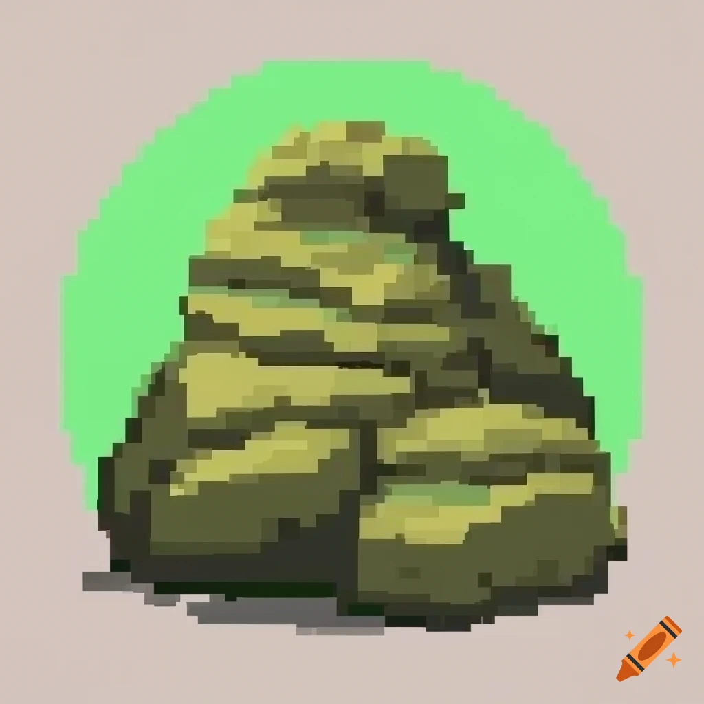 Detailed side view of moss-covered boulder in pixel art on Craiyon