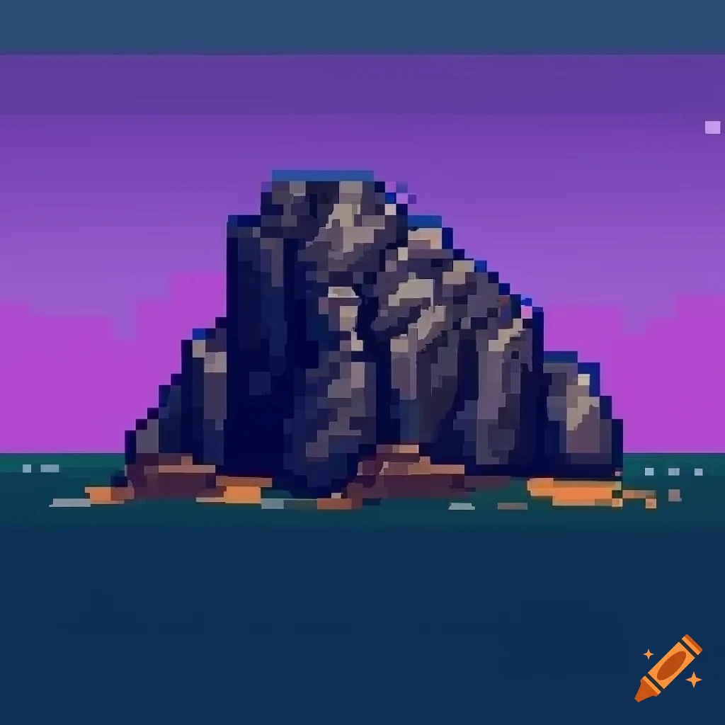 Detailed side view pixel art of a boulder on Craiyon