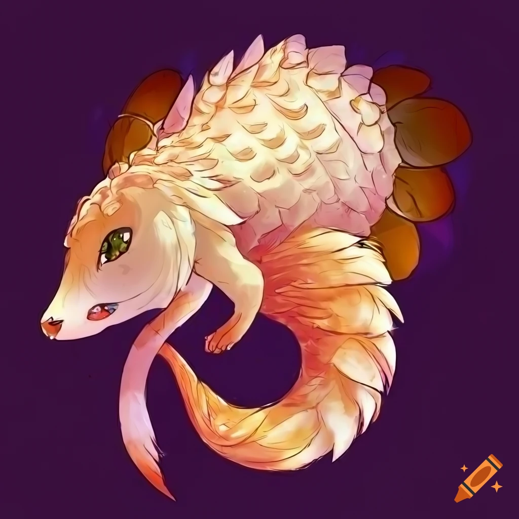 Cream-furred pangolin fursona with goldfish-like scales in kemono art ...