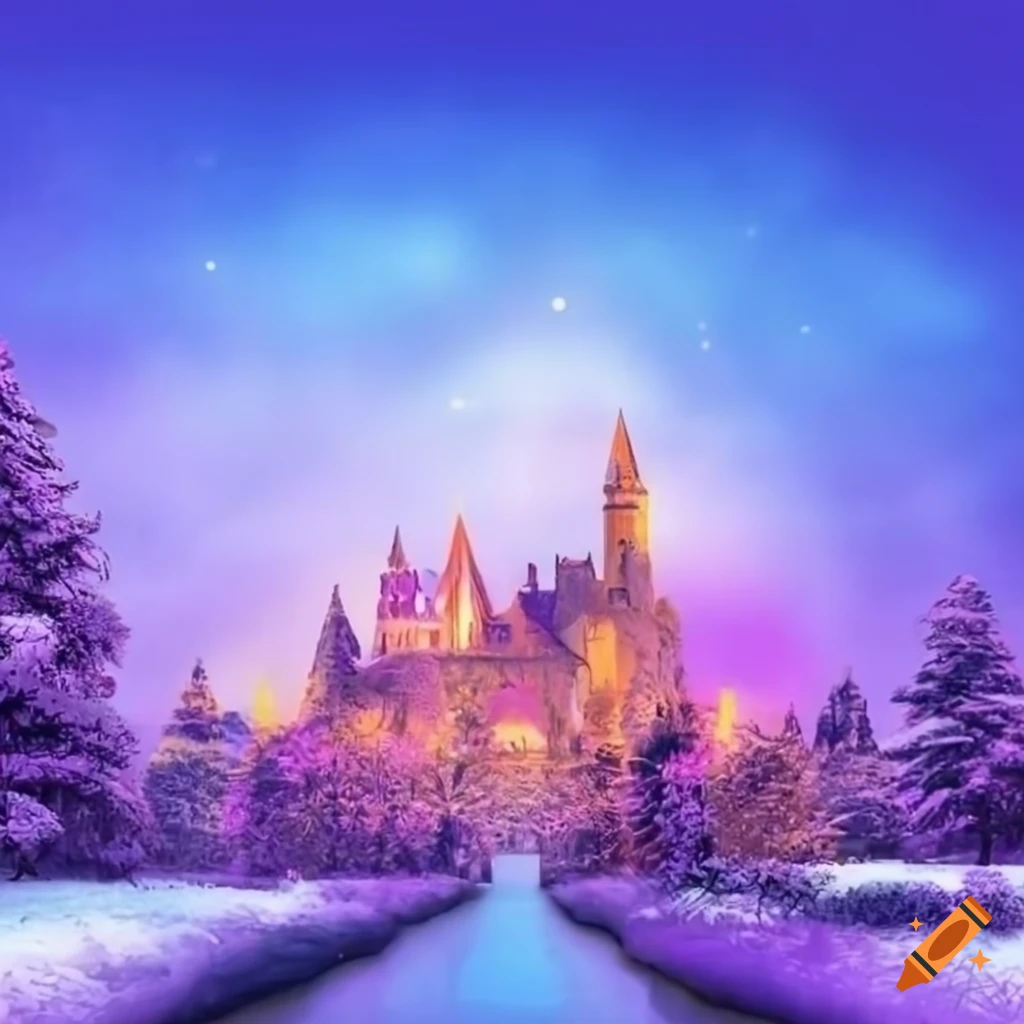 Enchanting landscape with butterflies, flowers, and a crystal castle on ...