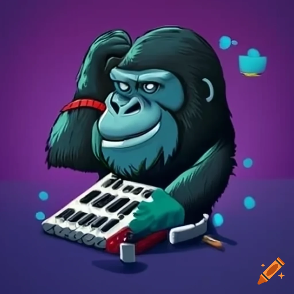 Gorilla playing keyboard on Craiyon