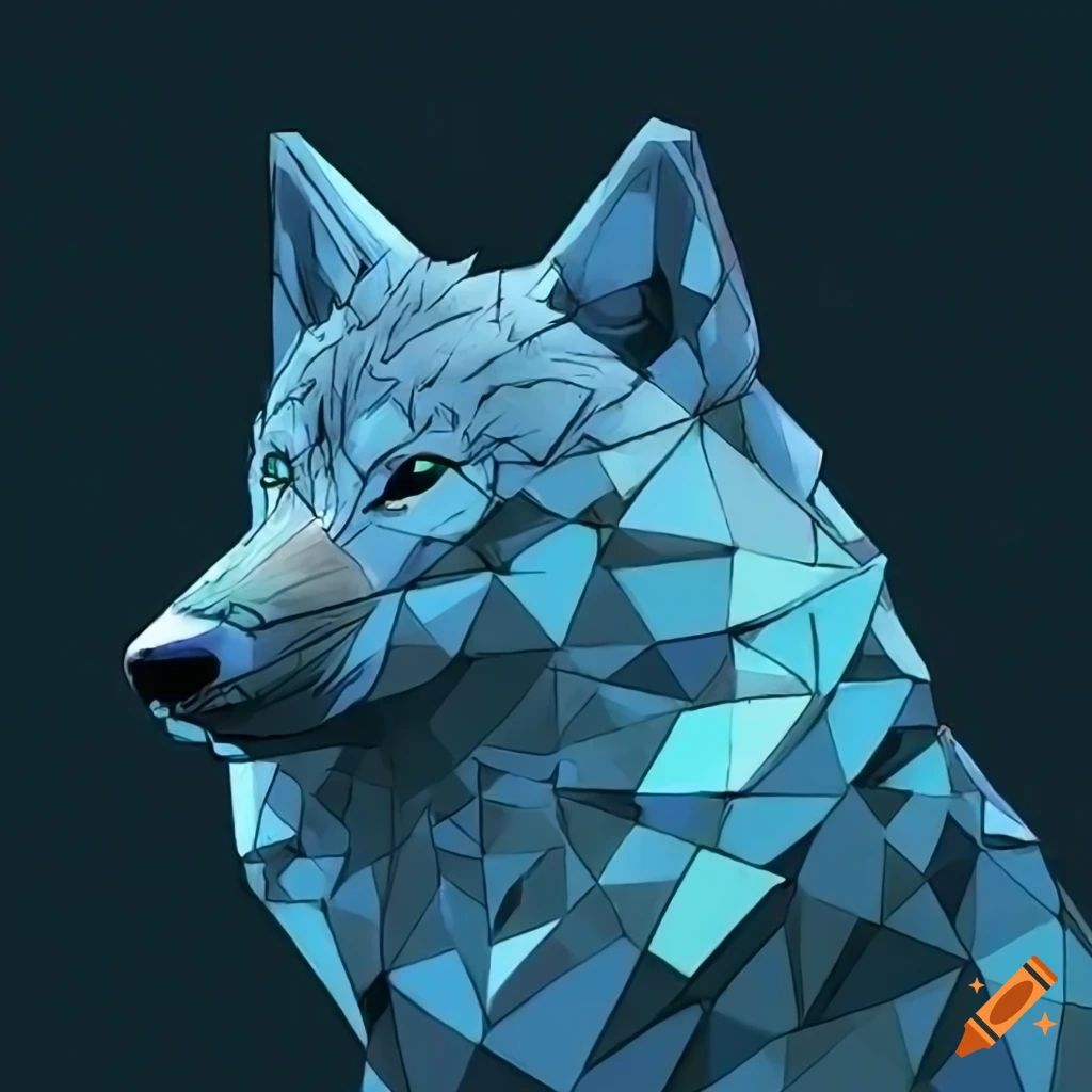 Polygonal wolf with mathematical equations in the background on Craiyon