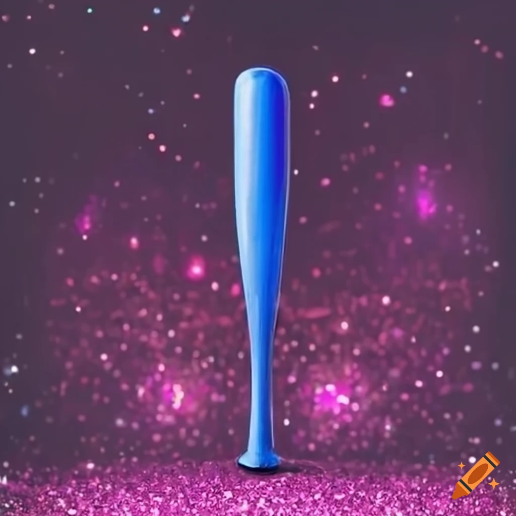 Blue baseball bat on a black and pink sparkly background on Craiyon